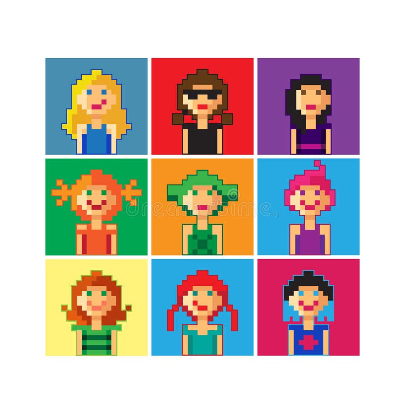 Pixel girls avatar stock vector. Illustration of cartoon - 42810930
