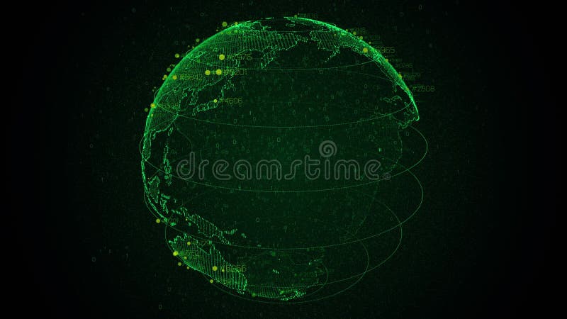 Pixel 3D Planet Earth with Big Data Animation. Rotating Globe, Shining ...