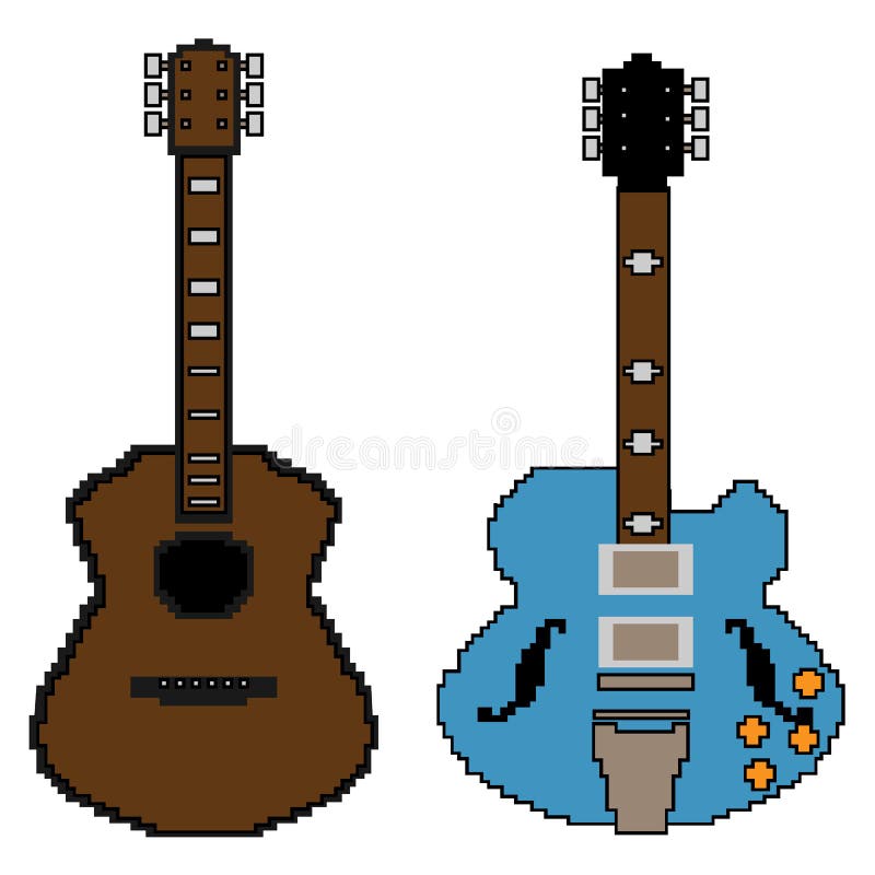 Pixel guitar set stock illustration. Illustration of bass - 90163845