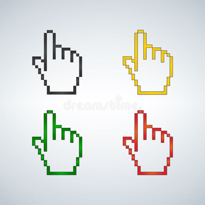 Pixel Hand Cursor Different Colors Set . Vector Icon Stock Illustration ...
