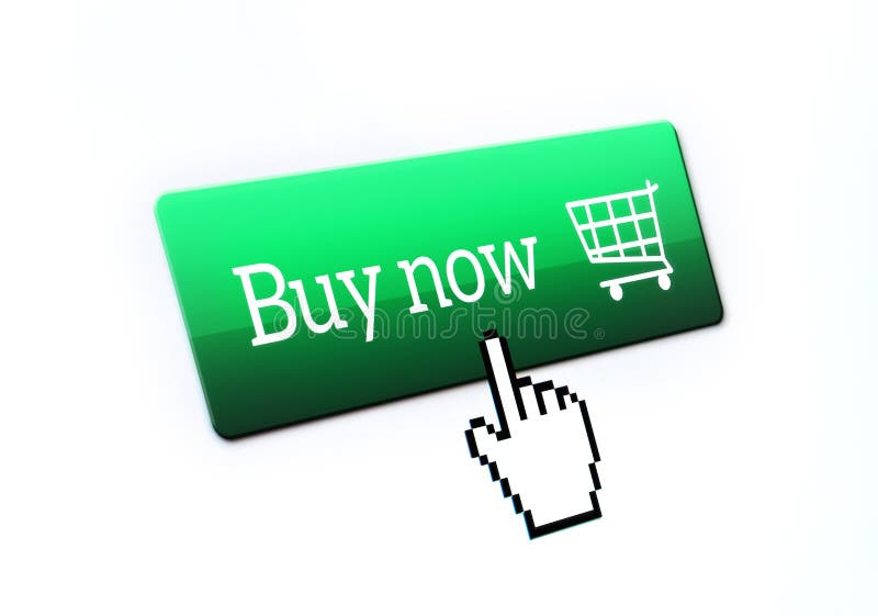 Pixel Hand Cursor Point and Push a Buy Now Button. Stock Illustration ...