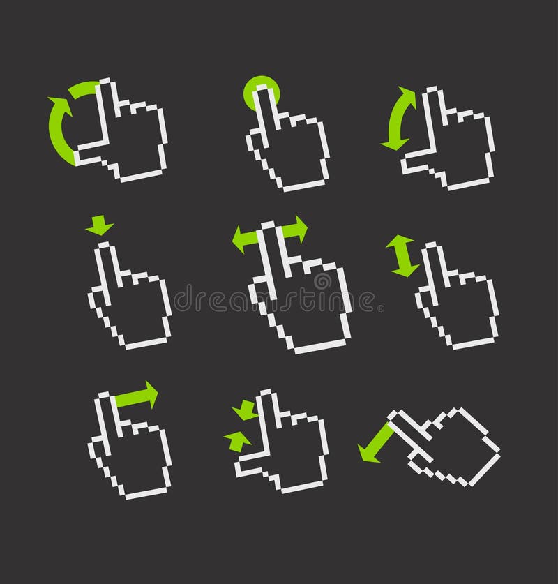 Pixel Hand Cursors Collection Stock Vector - Illustration of rock ...