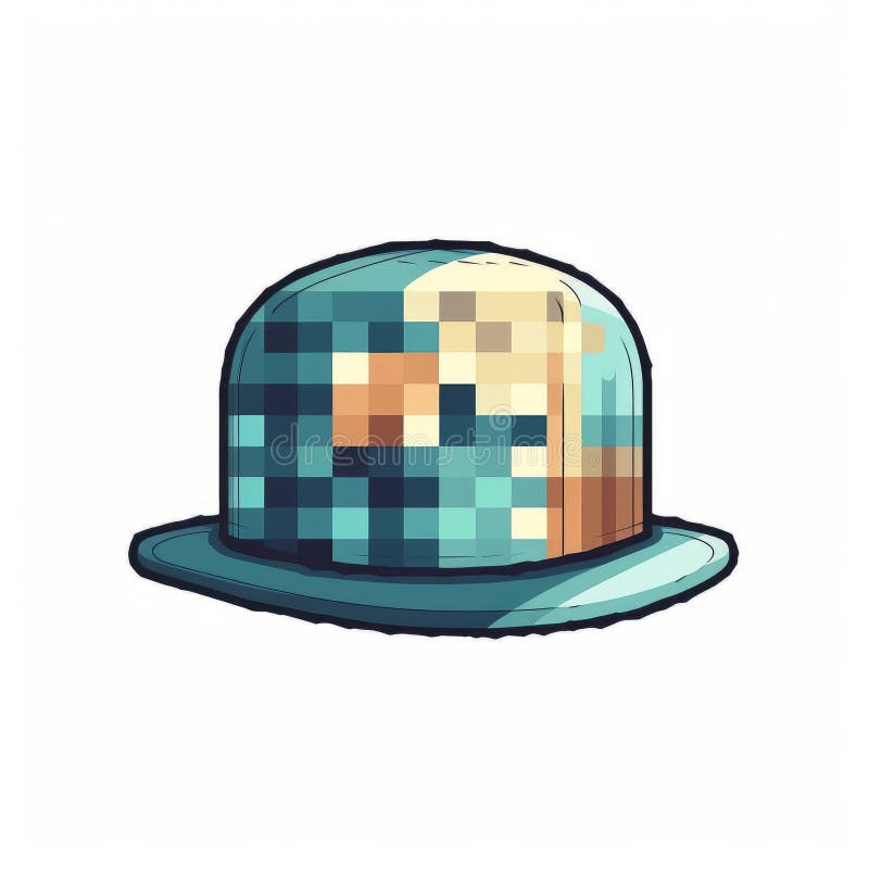 Pixel Hat Icon on White Background Stock Photo - Image of aqua, digital ...