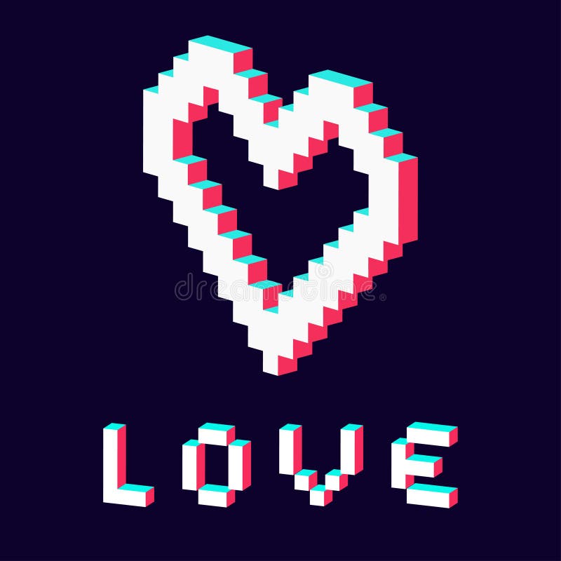 Pixel Heart Made 3d Blue Red White Stock Vector - Illustration of ...
