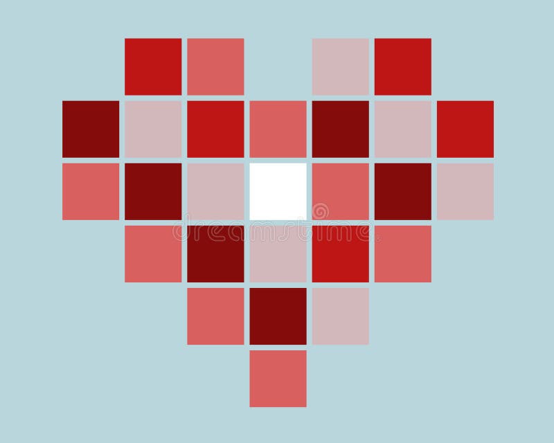 Pixel Heart in Shades of Red on Blue Background. Logo Design Element ...