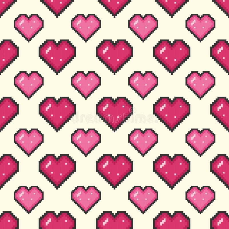 Pixel Hearts Seamless Pattern in Trendy Retro 8bit Style.Vector ...