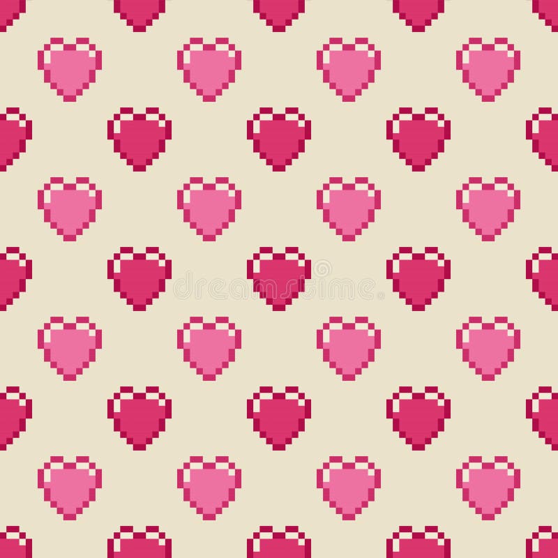 Pixel Hearts Seamless Pattern in Trendy Retro 8bit Style.Vector ...