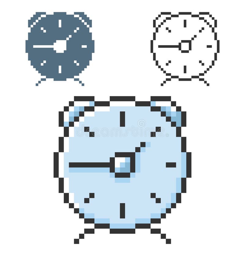 Pixel Icon of Alarm Clock in Three Variants Stock Vector - Illustration ...