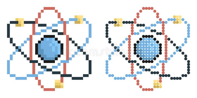 Pixel Icon. Atom, Electrons Revolve Around Proton in Orbits. School ...