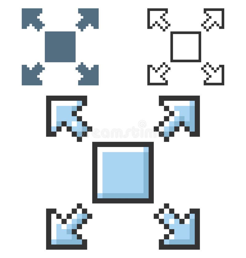 Pixel Icon of Full Screen Extend in Three Variants Stock Vector ...