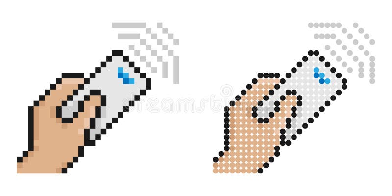 Pixel Icon. Hand Holds the TV Control Panel and Presses the Button with ...