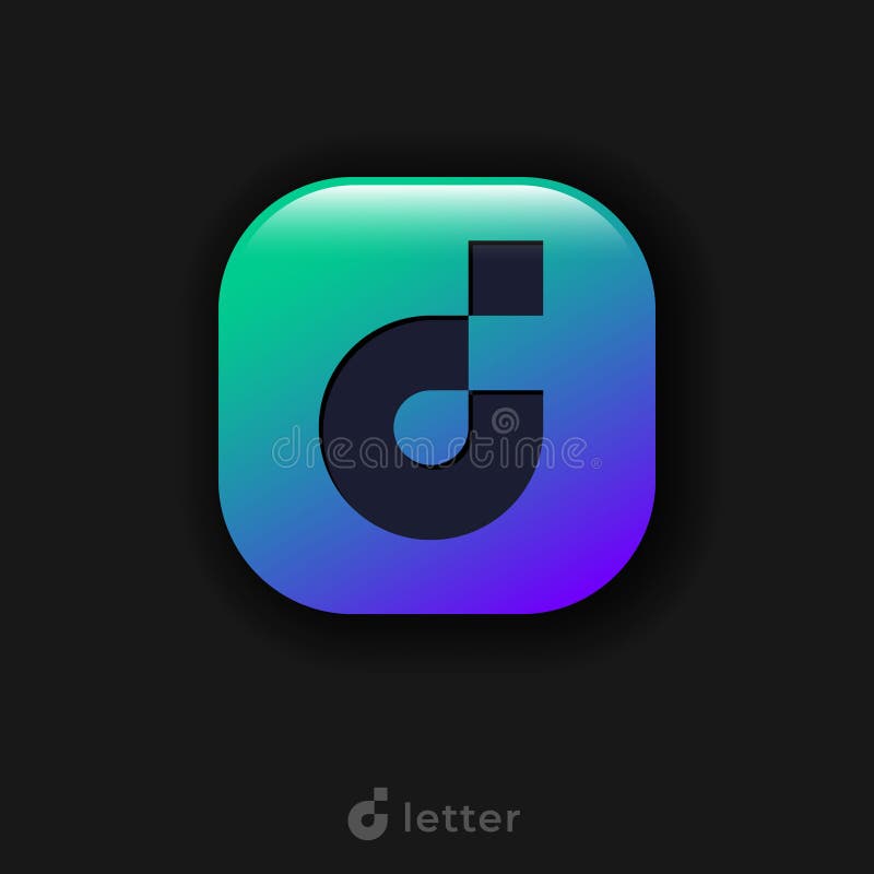 Pixel Icon. Letter D with Pixels. Green-purple App Button with D Monogram. Digital Icon. Stock ...