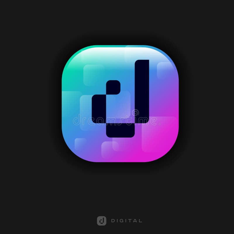 Pixel Icon. Letter D with Pixels. Turquoise-purple App Button with D Monogram. Digital Icon ...