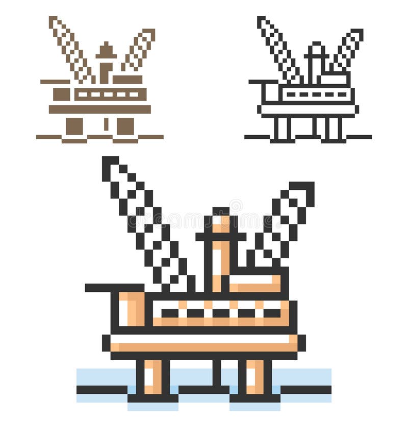 Pixel Icon of Offshore Oil Platform in Three Variants Stock Vector ...
