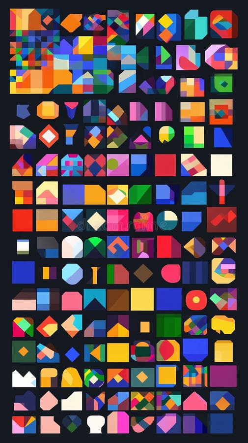 Pixel Icons of Basic Geometric Shapes in Different Colors and Patterns ...