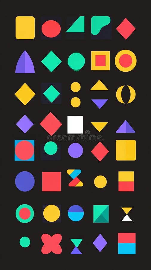 Pixel Icons of Basic Geometric Shapes in Different Colors and Patterns ...