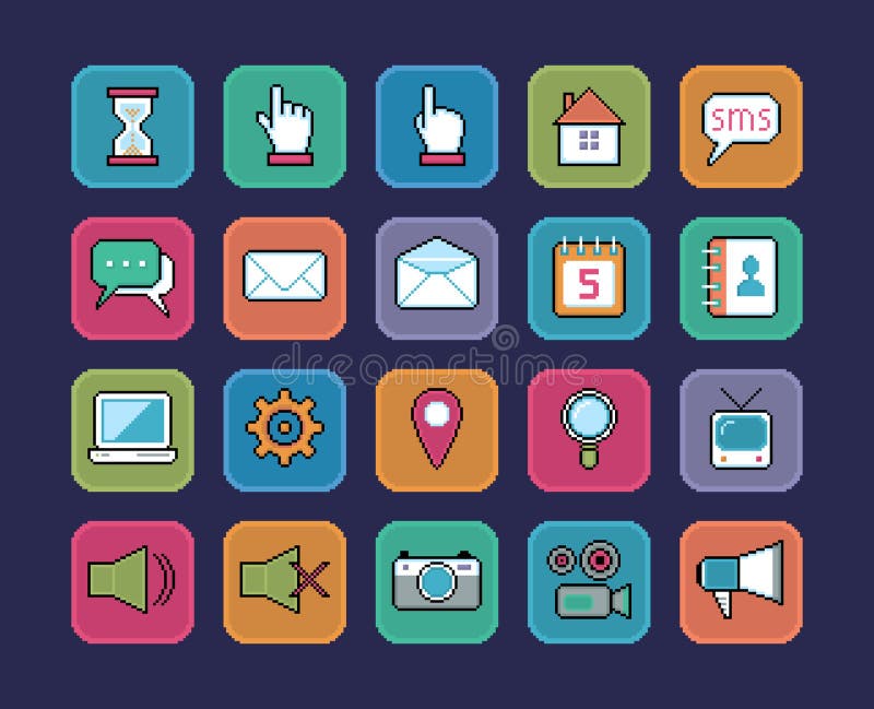 Pixel icons stock vector. Illustration of steering, message - 41064054