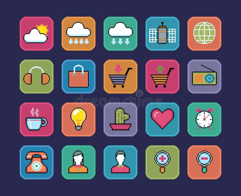 Pixel icons. stock vector. Illustration of cloud, storage - 41064355