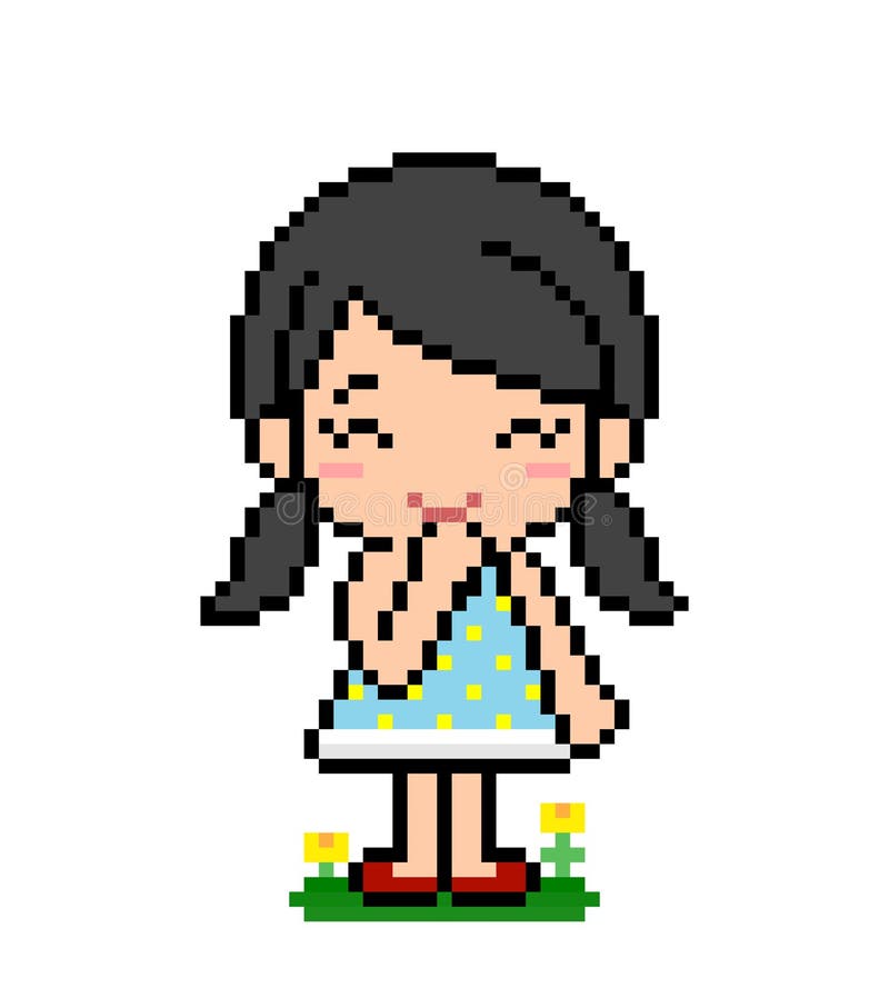 Cute little girl in pixel stock vector. Illustration of character ...