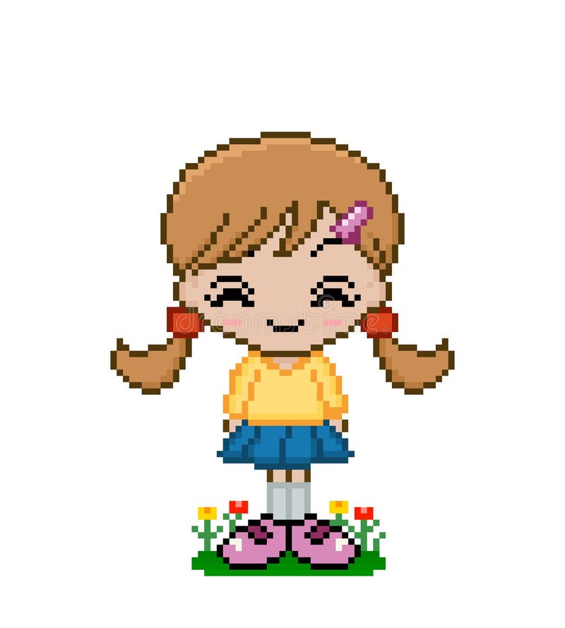 Pixel Little Girl for 8 Bit Game Assets in Winter Stock Vector ...