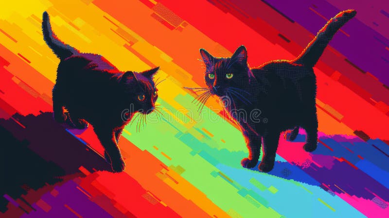 Pixel Image of Two Cats on a Rainbow Background Stock Image - Image of ...