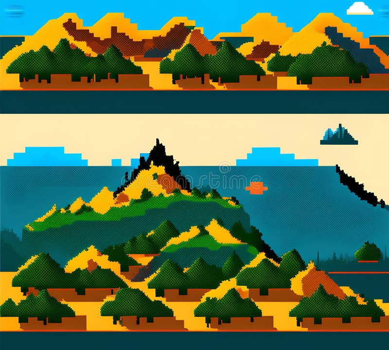 Pixel Landscape, Generative AI Illustration Stock Illustration ...