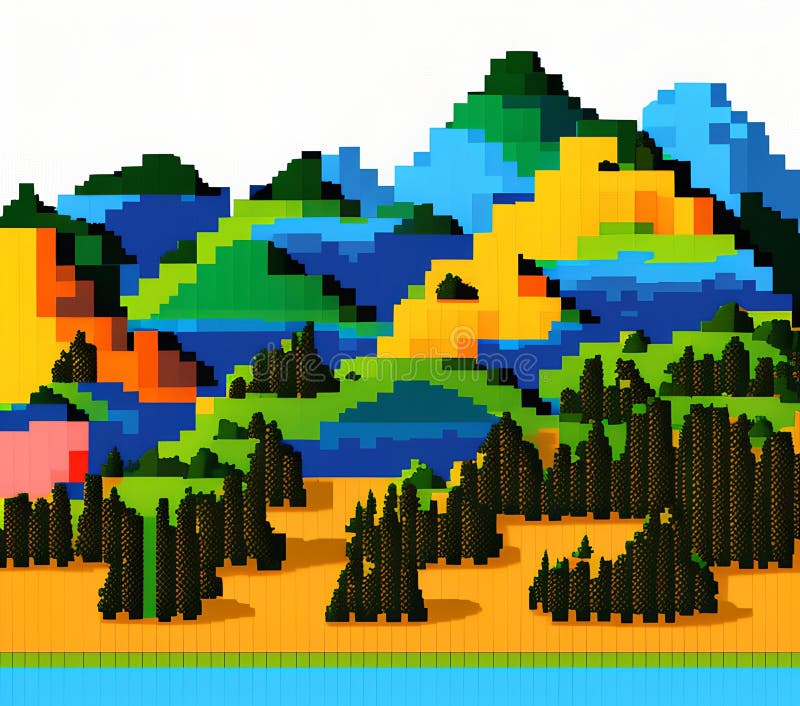 Pixel Landscape, Generative AI Illustration Stock Illustration ...