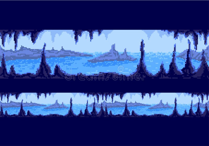 Pixel Landscape. Seamless Scene with Lake and Rock Stock Vector ...