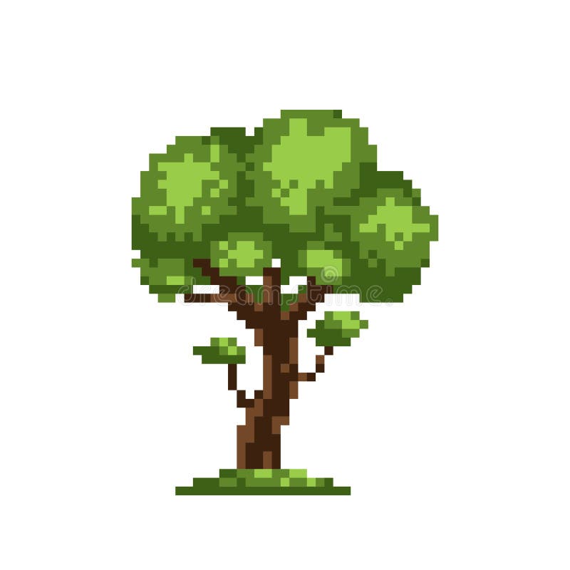 Pixel Large Green Summer Tree on the Ground 8 Bit Vector Illustration ...