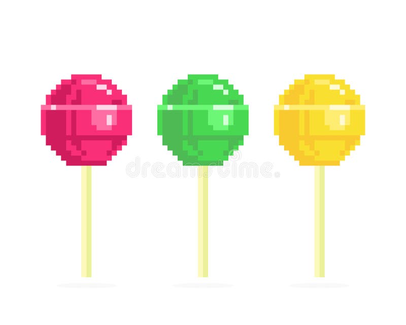 Lollipop Pixel Art Round Colorful Spiral Sweet Candy on Stick Isolated ...