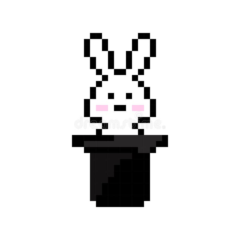 Pixel Magic Rabbit. Black Magician Hat. Retro Pixelated Design. Cute ...