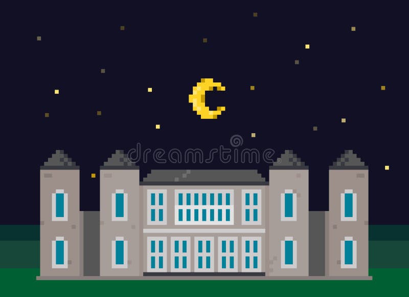 Pixel Mansion with Moon stock vector. Illustration of abandoned - 78282435