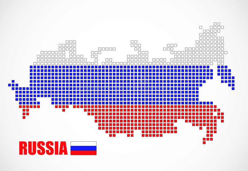 Pixel Map of Russia with the Flag Inside Isolated on White Background ...