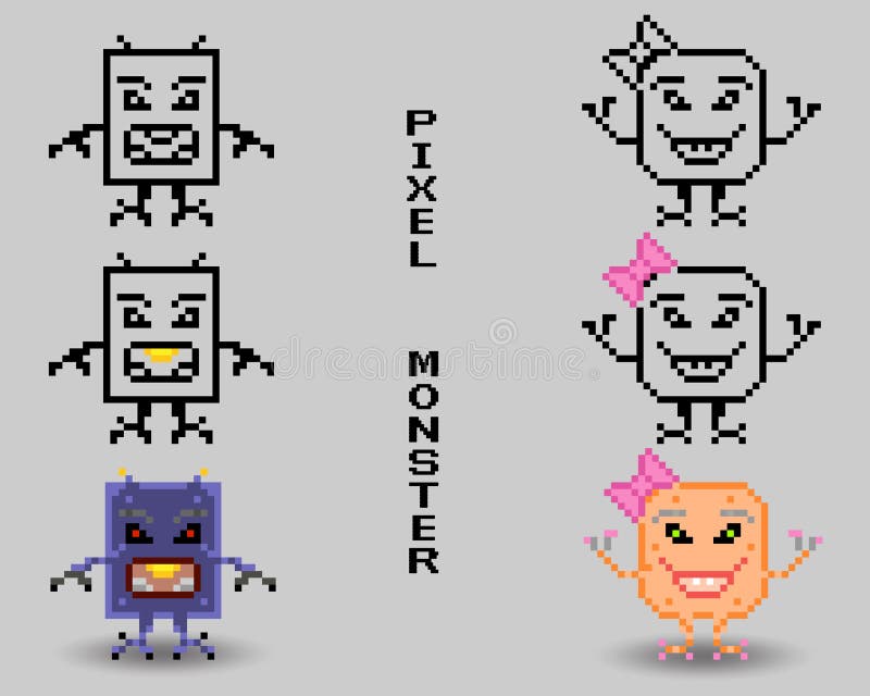 Pixel Monster Character Red Three-headed Dragon. Pixelated Dinosaur ...