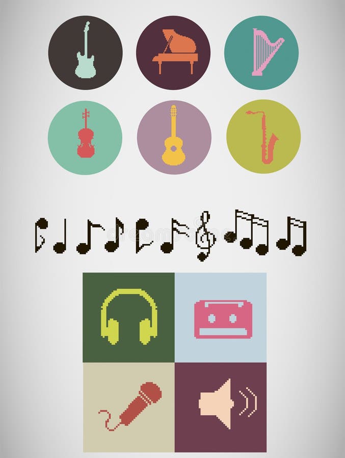 Pixel music icons stock vector. Illustration of harp - 32591928