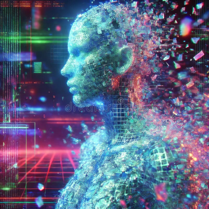 Pixel Network Forming a Digital Human Stock Illustration - Illustration of data, cybernetic ...