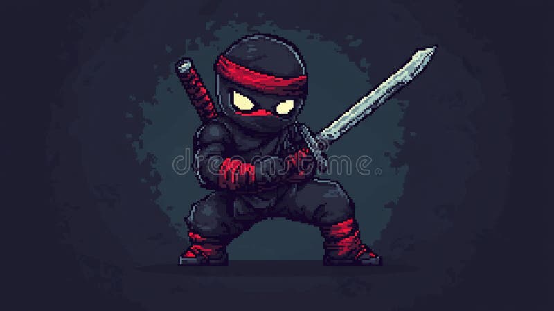 Pixel Ninja Warrior Crouched in Shadows Ready To Attack. Generative AI ...