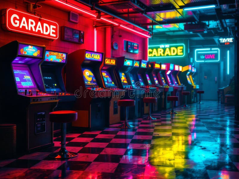 Retro Gaming Arcade with 80s Vibes Stock Illustration - Illustration of ...