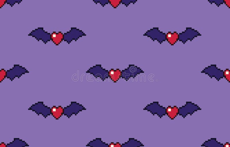 Repeating Pixel Pattern Featuring Cute Bat Wings with a Vibrant Red ...