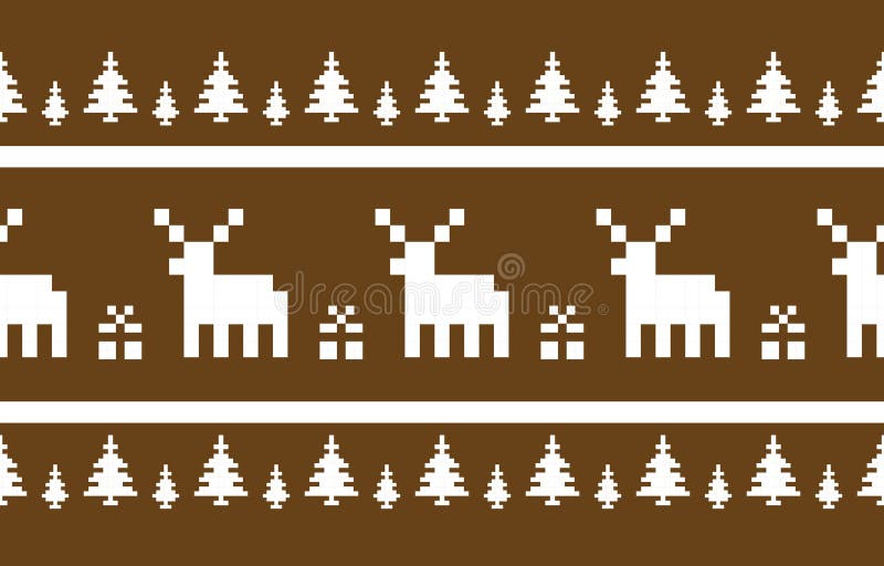 Brown Christmas Sweater Pattern with Reindeer and Trees Stock Vector ...