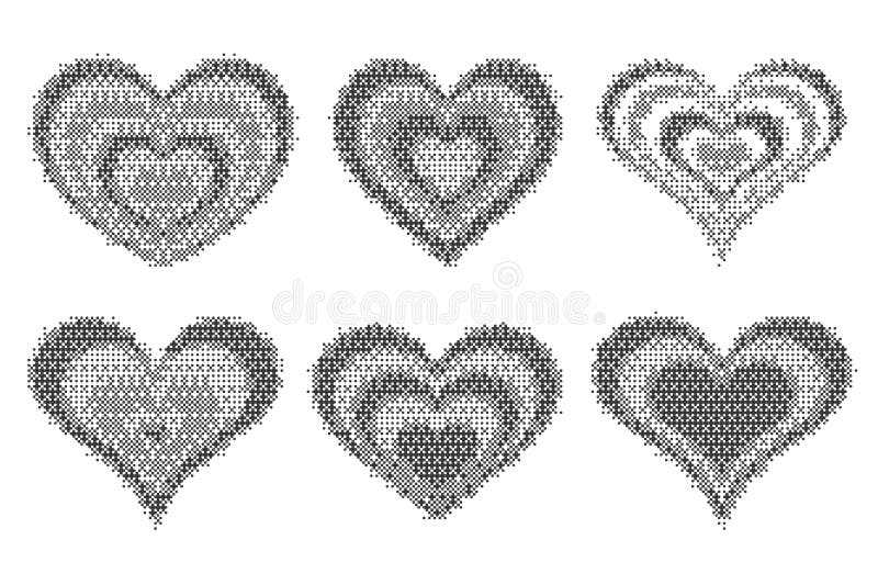 Pixel Pattern Hearts. Bitmap Dotted Texture Symbols of Love. Vector ...