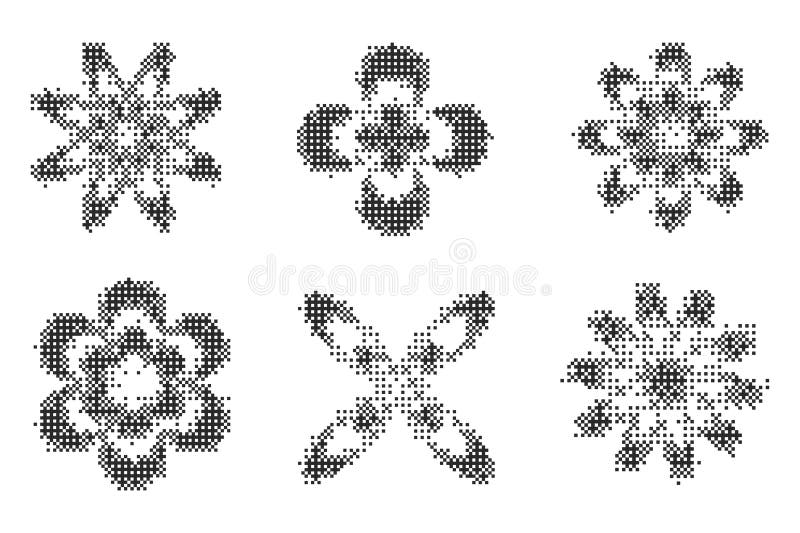 Pixel Pattern Shapes. Textured Flower with Bitmap Y2k Dither Gradient ...