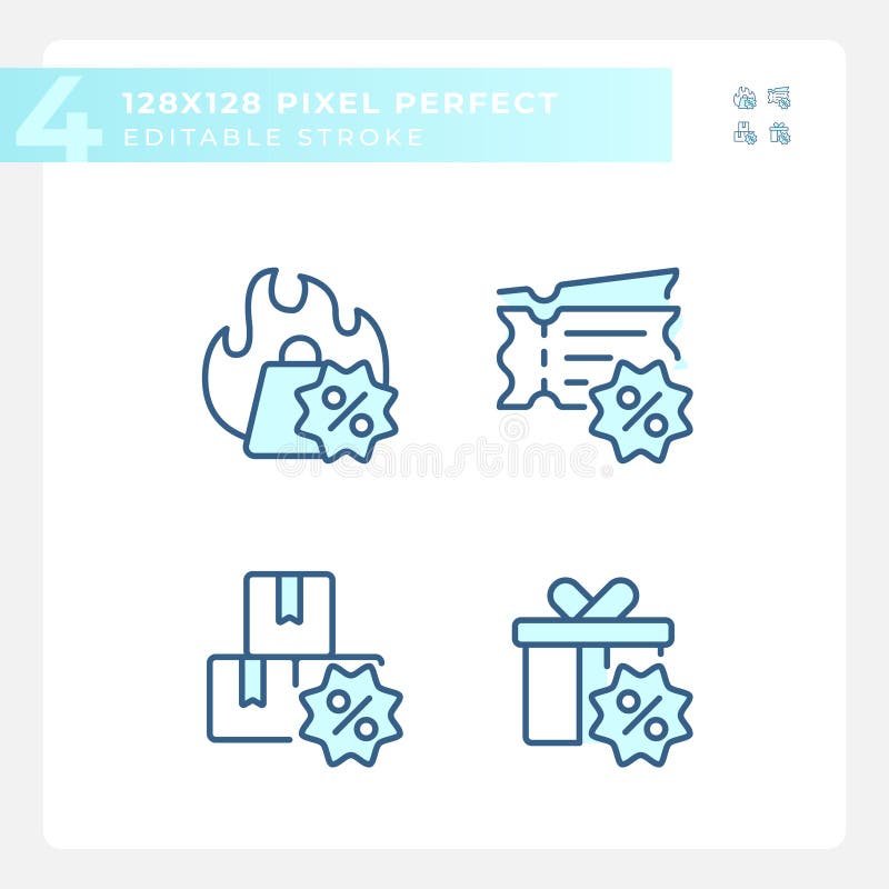 Pixel Perfect Blue Discounts Icons Set Stock Vector - Illustration of ...