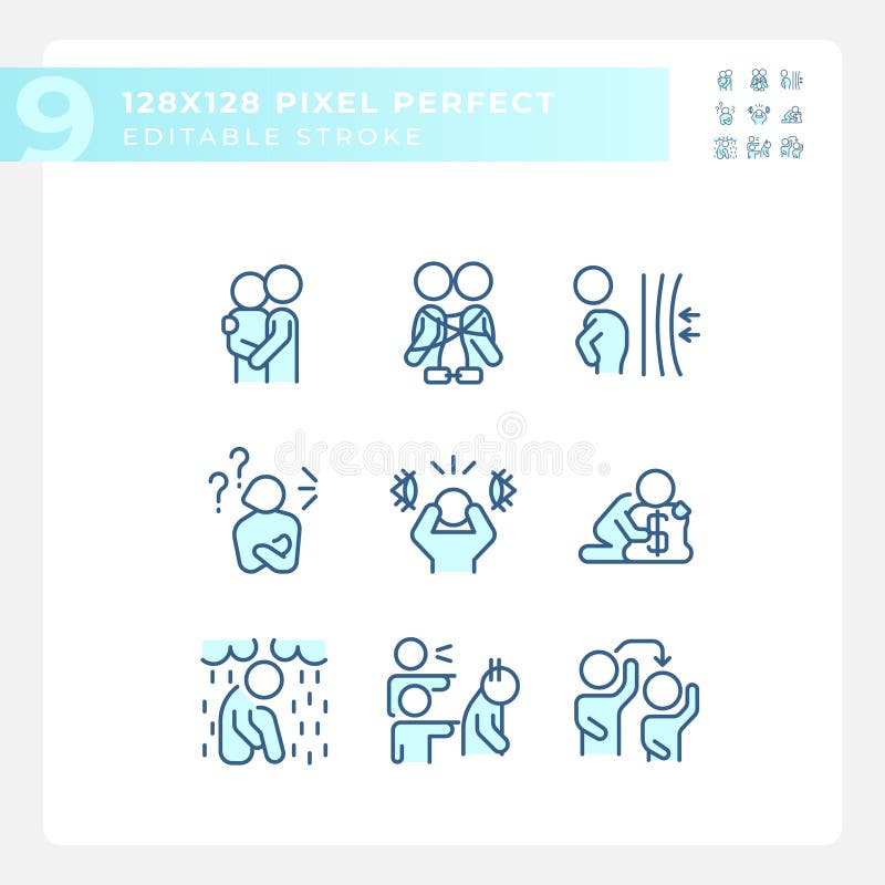 Pixel Perfect Blue Psychology Icons Set Stock Illustration ...