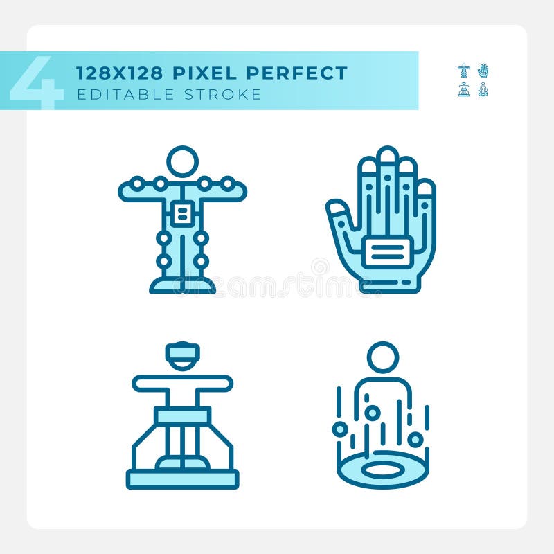 Pixel Perfect Blue Simple Icons Set Stock Vector - Illustration of ...