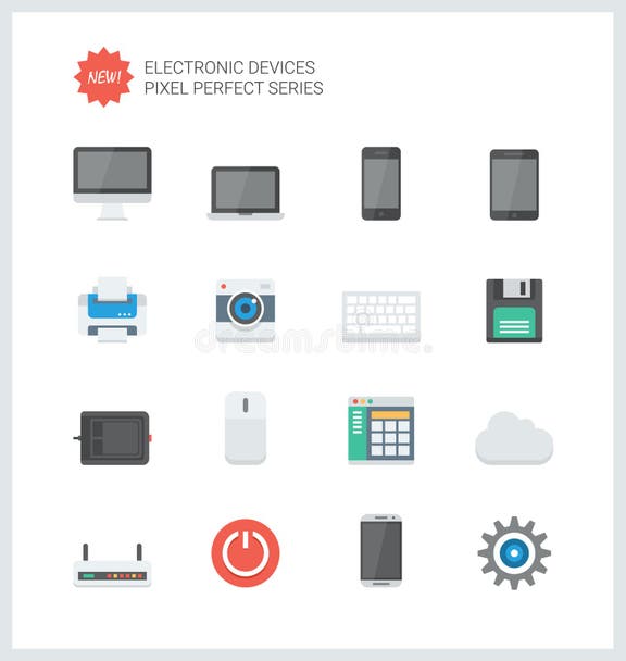 Pixel Perfect Electronic Devices Flat Icons Stock Vector - Illustration of design, ipad: 45298104