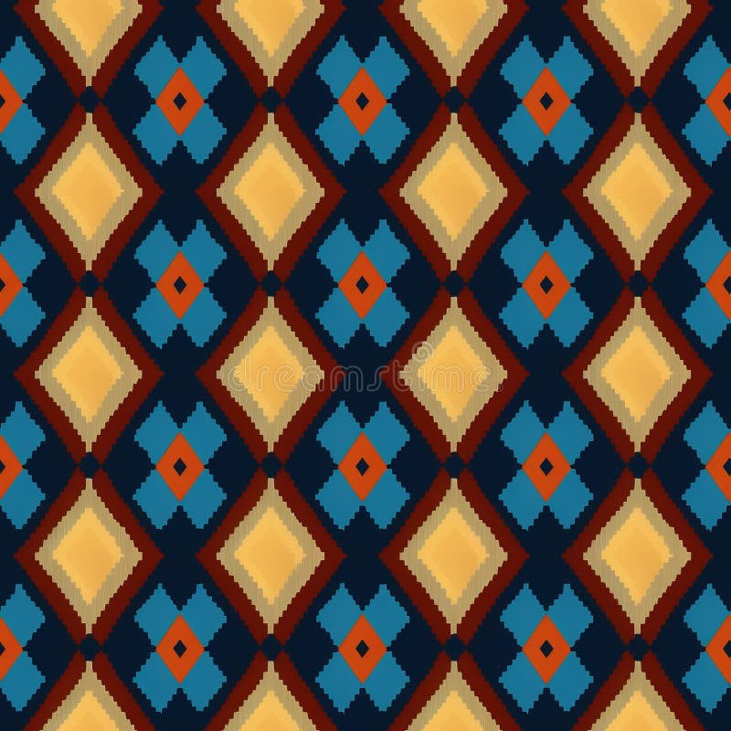 Pixel Perfect Geometric Pattern in Blue and Orange Stock Illustration ...