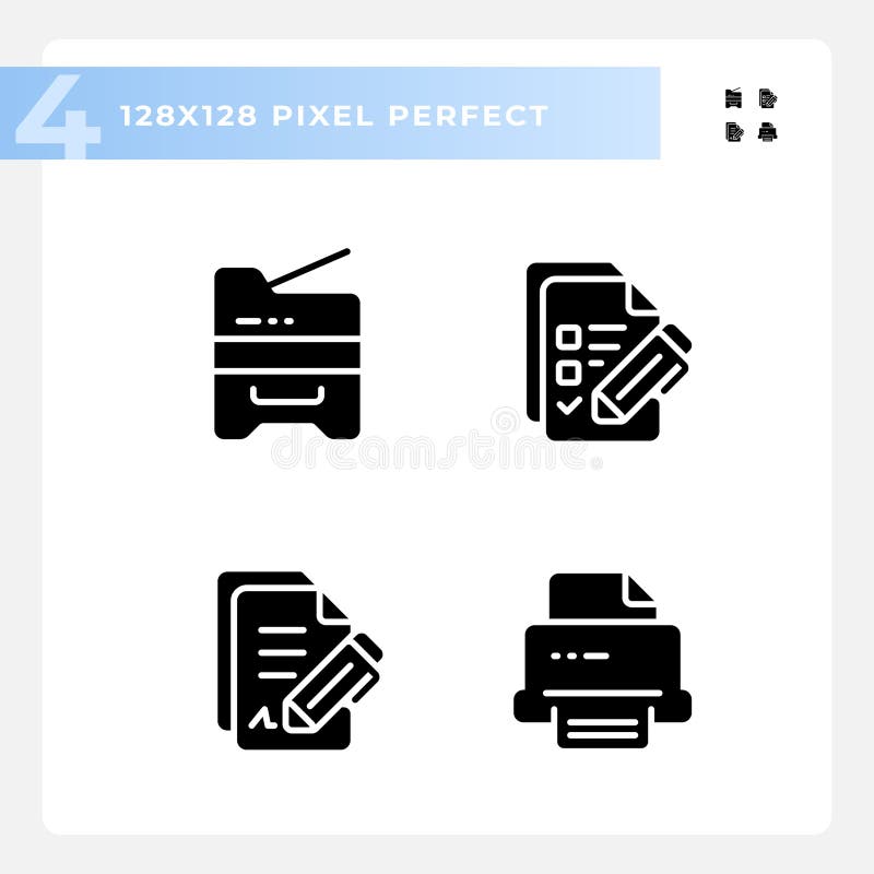 Pixel Perfect Glyph Style Document Icons Set Stock Vector ...