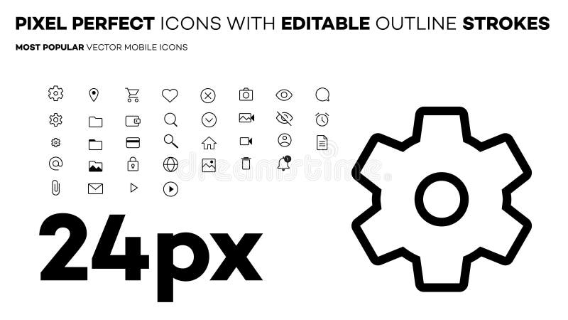 Pixel Perfect 24px Icons with Editable Outline Stroke. Stock Vector ...