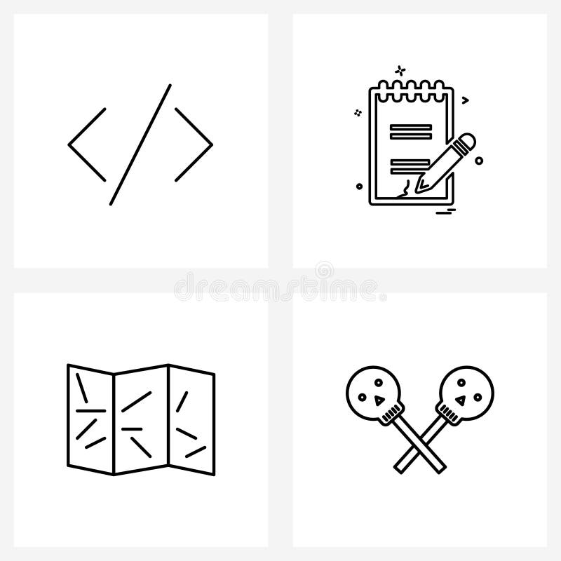 Pixel Perfect Set of 4 Vector Line Icons Such As Code; Map; Programming ...